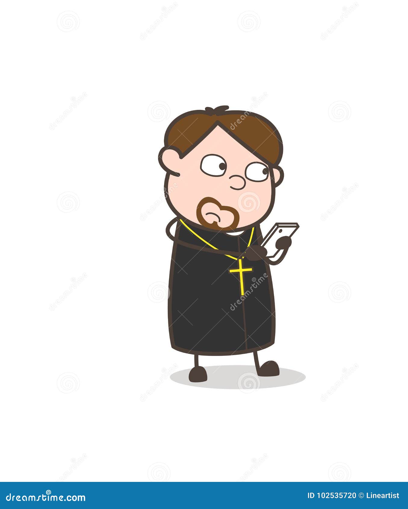 Comic Priest Reading Messages in Mobile Vector Stock Illustration ...