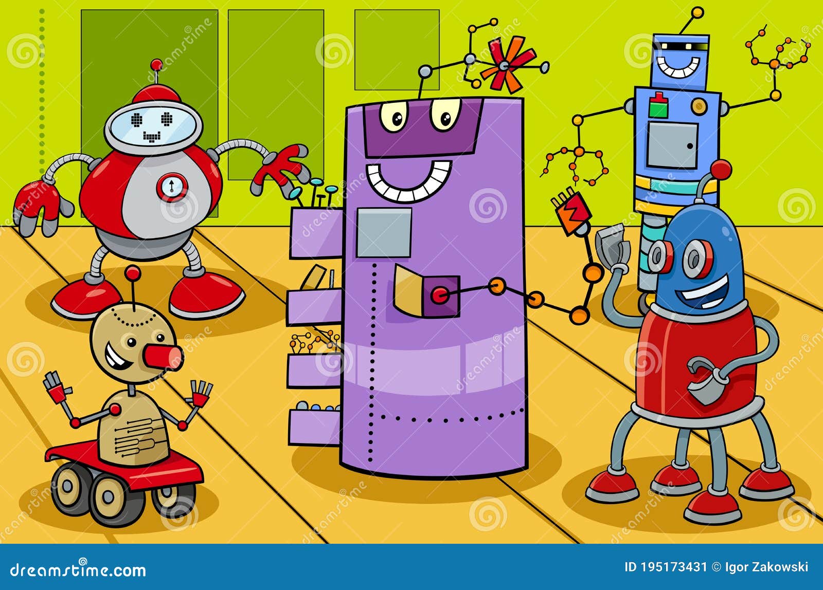 Two Comic Robots Fantasy Characters Talking Vector Illustration ...