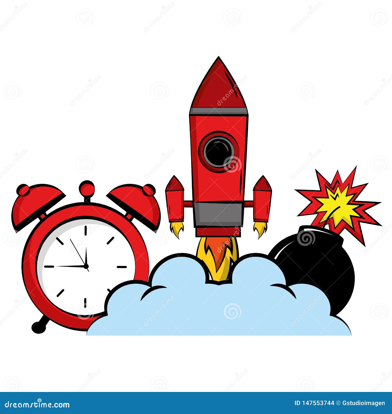 Comic rocket clock bomb stock illustration. Illustration of ...