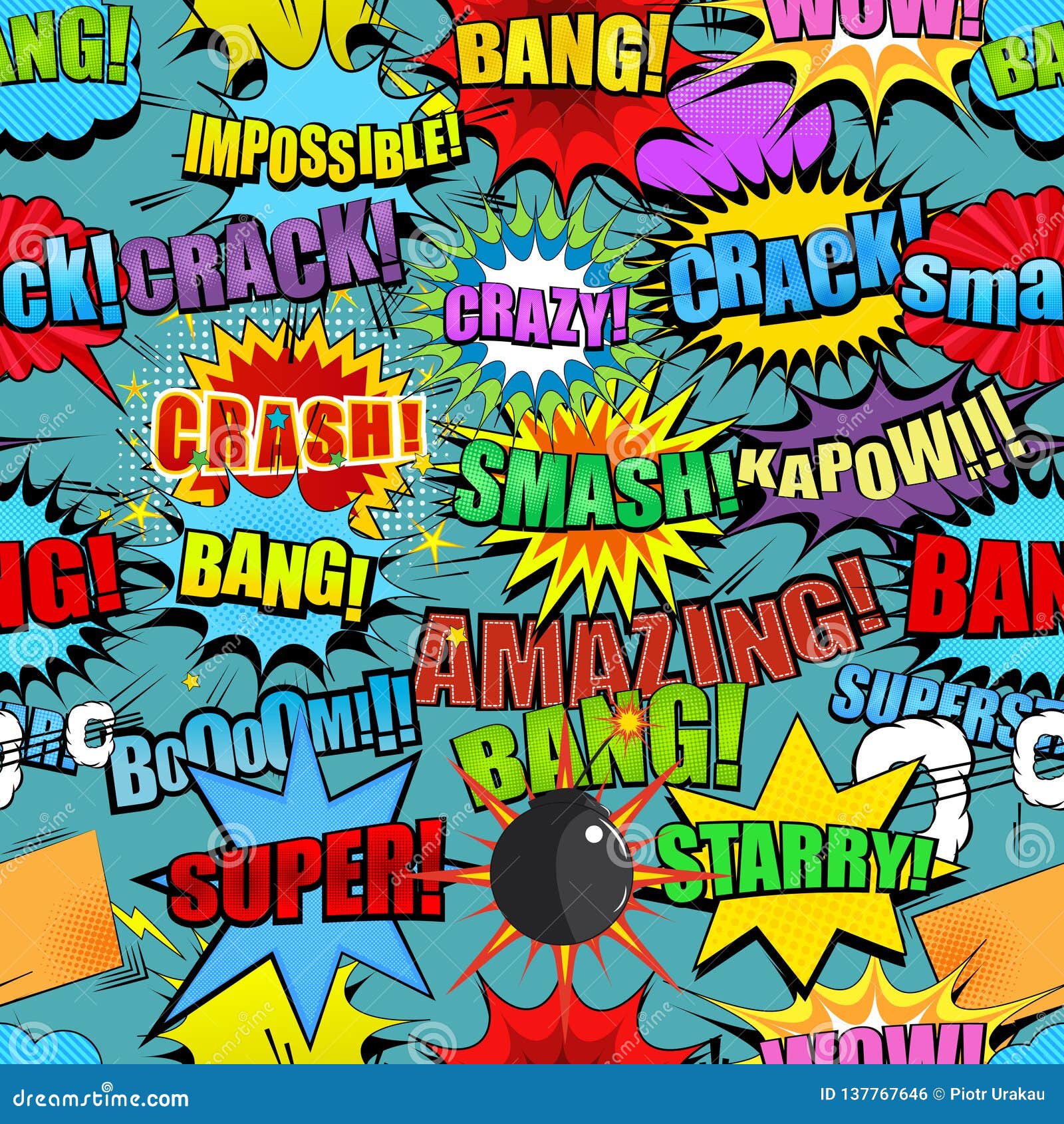 Comic seamless pattern stock vector. Illustration of bright - 137767646