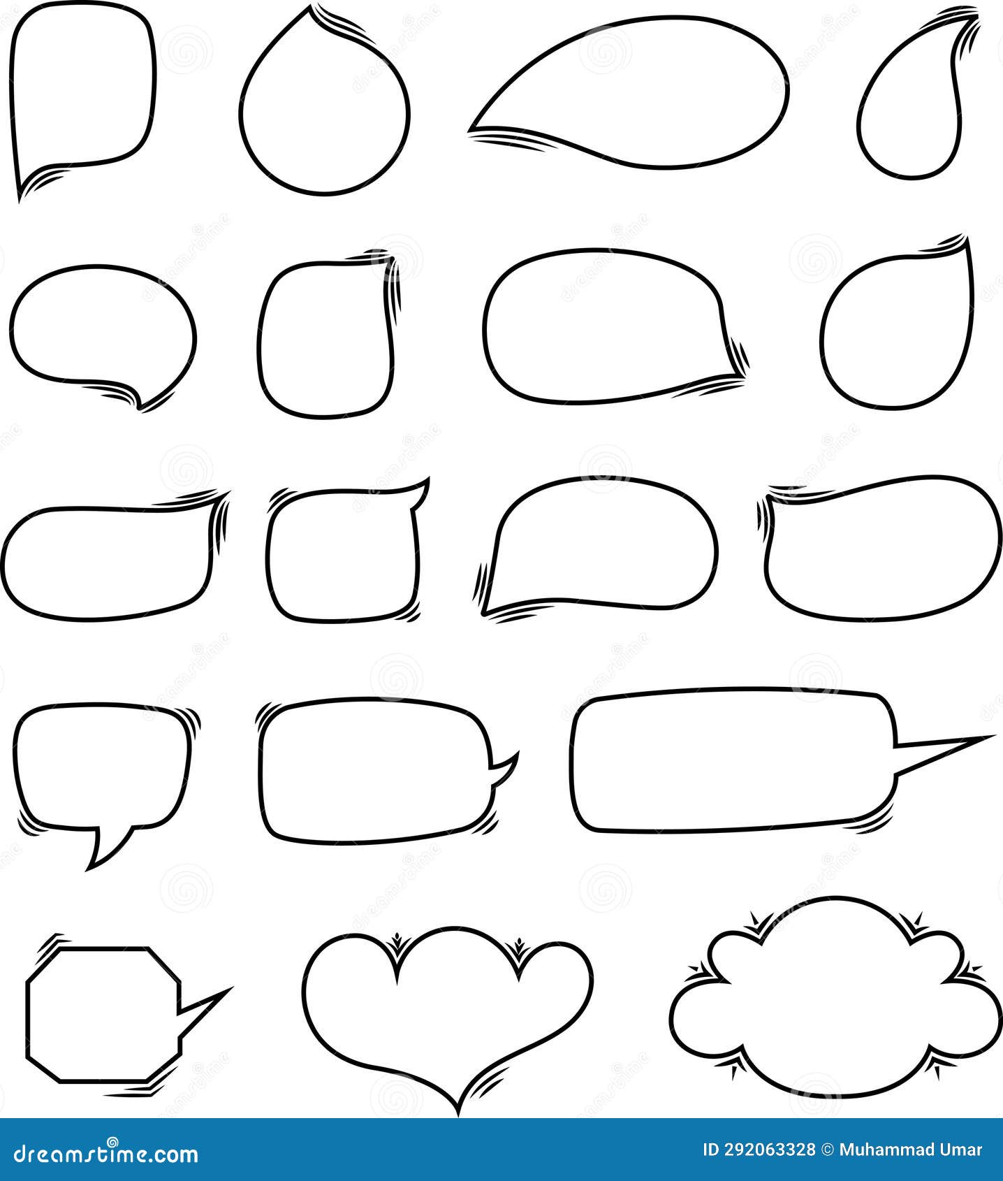 Set of Hand Drawn Comic Shapes - Text Speech Bubbles - Text Boxes Stock ...