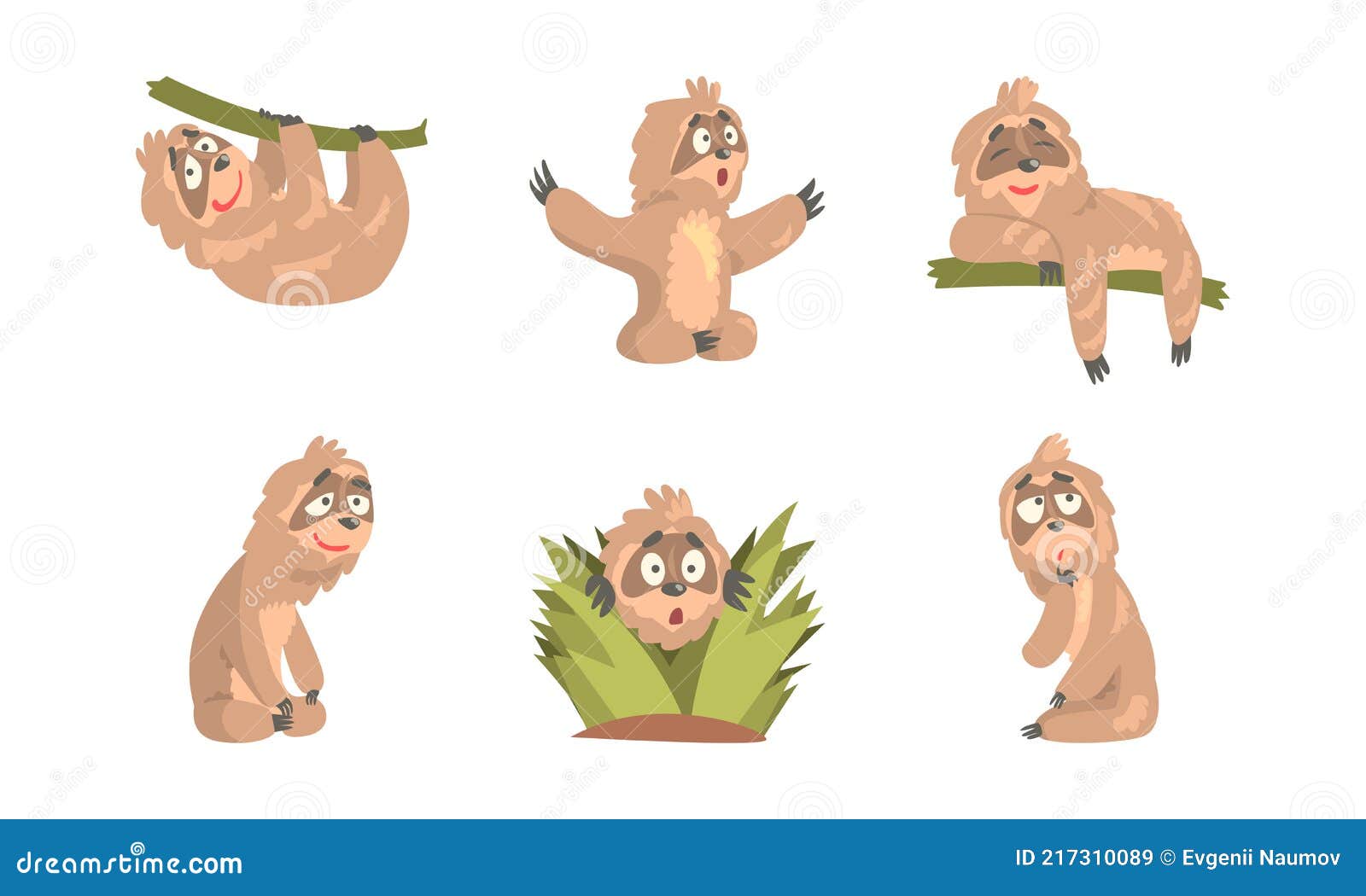 Arboreal Sloth Hugging Tree Branch As African Animal Vector ...