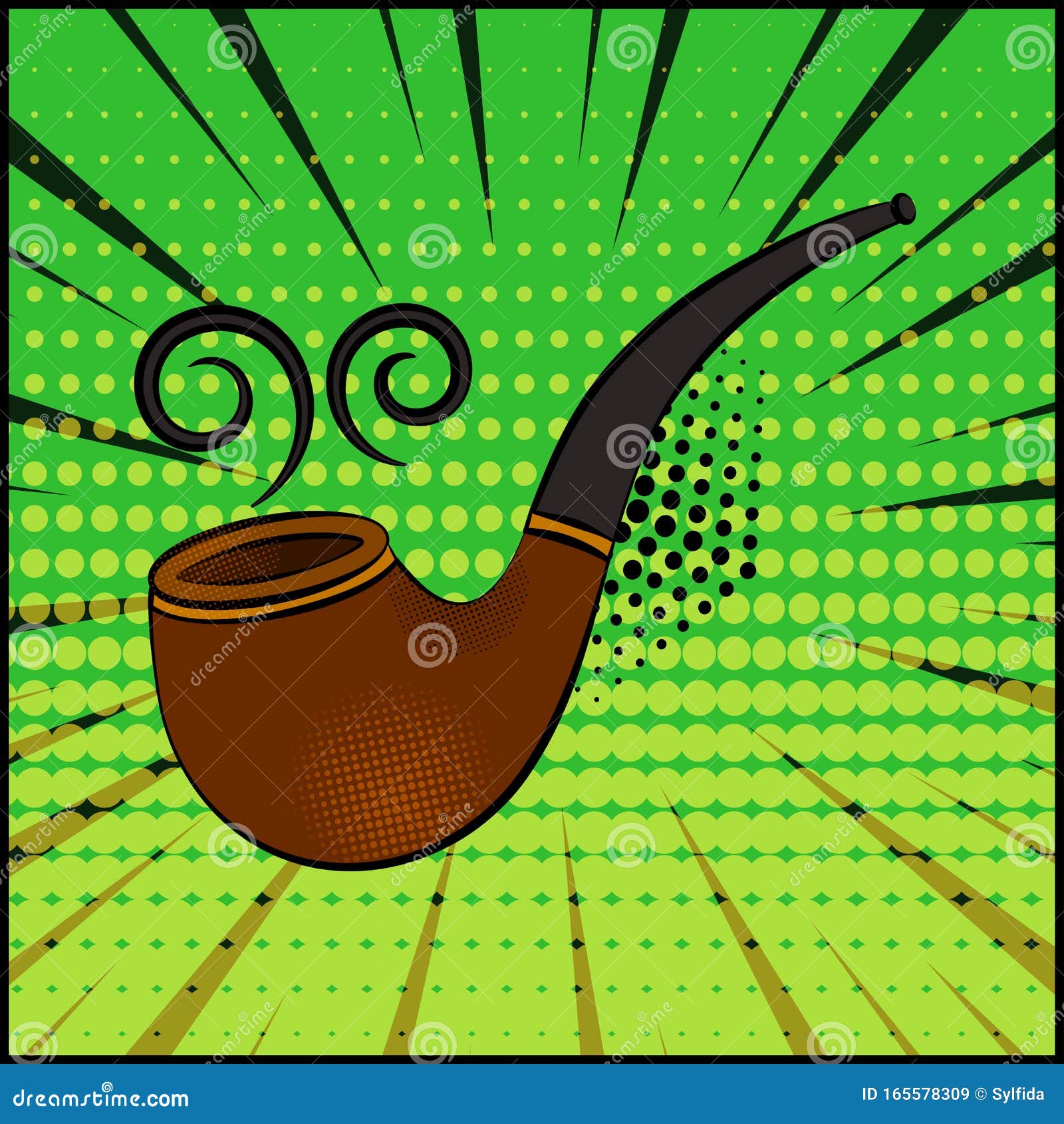 Comic Smoking Pipe on Green Background in Pop Art Style. Vector Stock ...