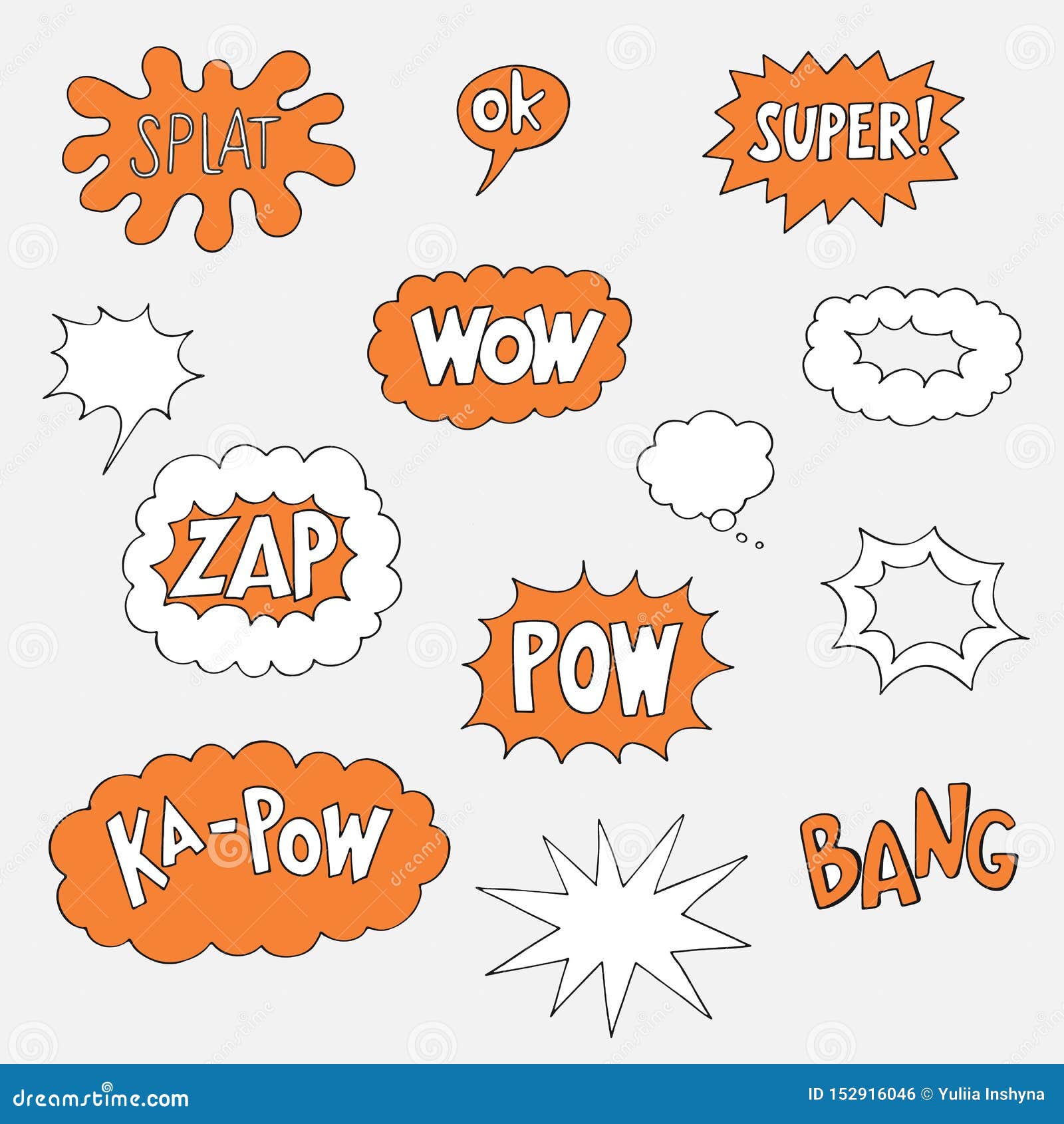 Comic Sound Effect. Comic Book Hand Drawn Elements Set Stock Vector ...