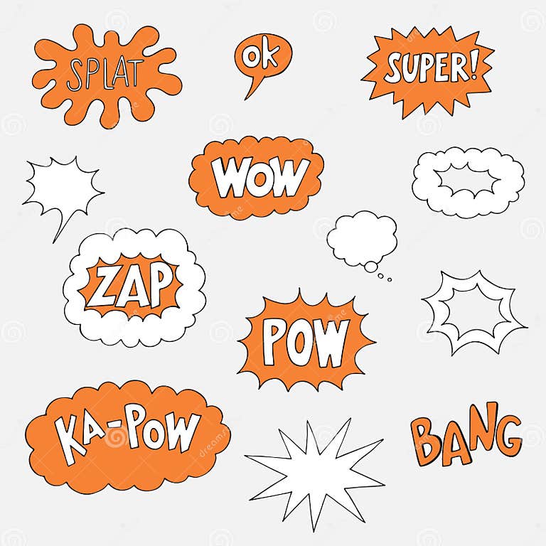 Comic Sound Effect. Comic Book Hand Drawn Elements Set Stock Vector ...