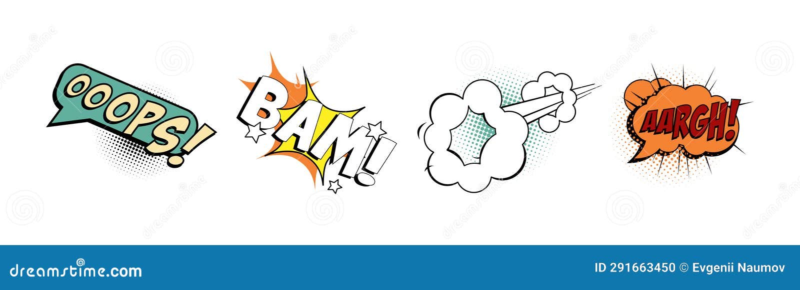 Comic Sound Effect and Pop Art Cloud Vector Set Stock Vector - Illustration of onomatopoeia ...