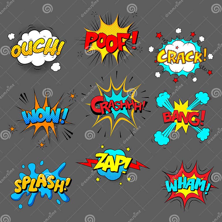 Comic sound effect set stock vector. Illustration of story - 59663527