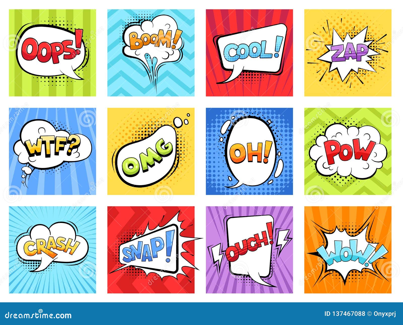 Comic Sounds. Cartoon Explode Stripped Burst Frames And Speech Bubbles ...