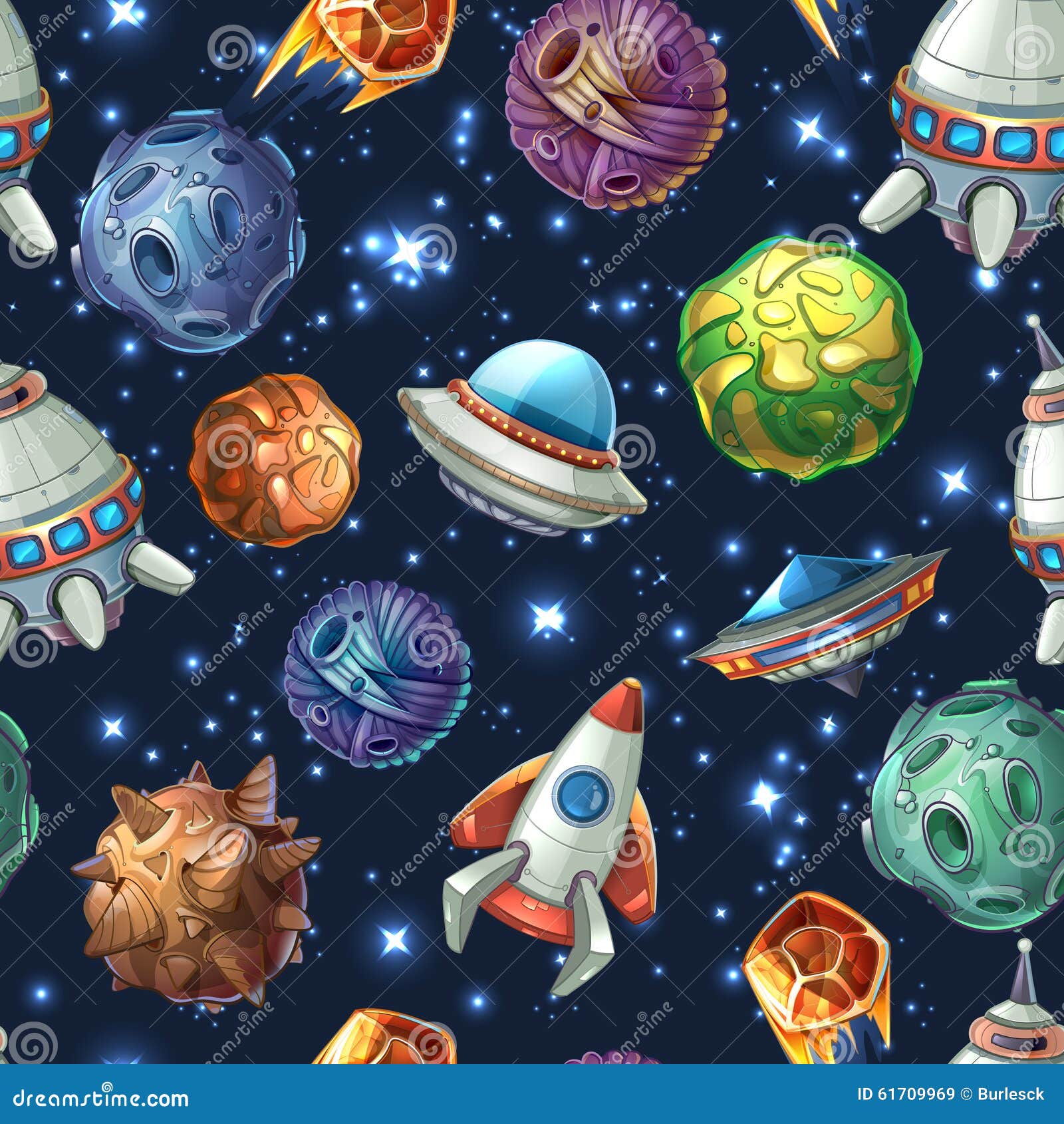 Comic Space Planets and Spaceships. Vector Stock Vector - Illustration ...
