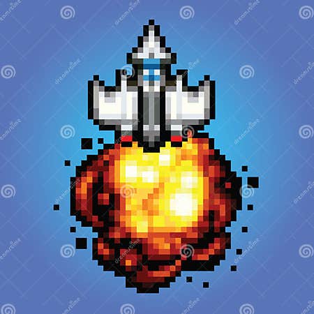 Comic Space Rocket Ship - Pixel Art Illustration of Spaceship Blasting ...