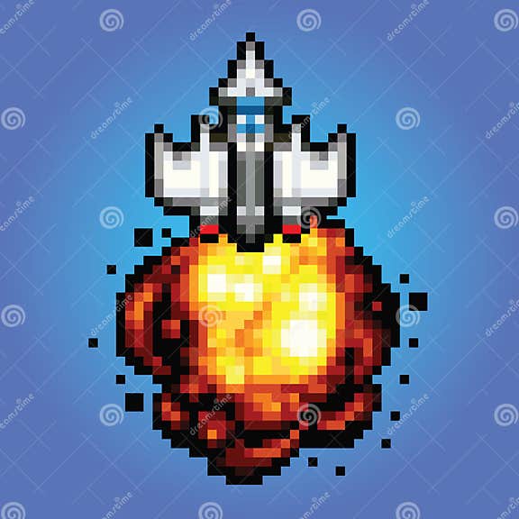 Comic Space Rocket Ship - Pixel Art Illustration of Spaceship Blasting ...