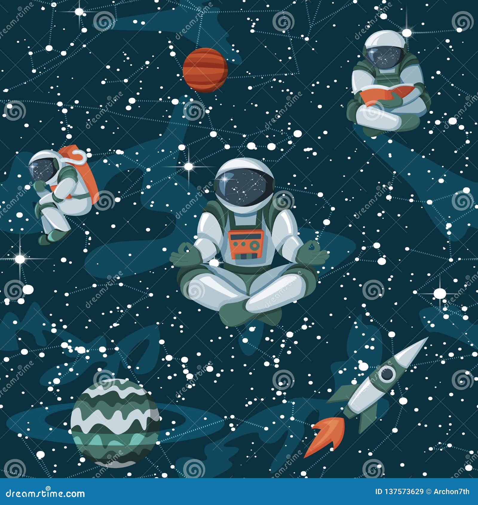 Comic Space With Planets And Spaceships. Rocket Cartoon, Star And ...