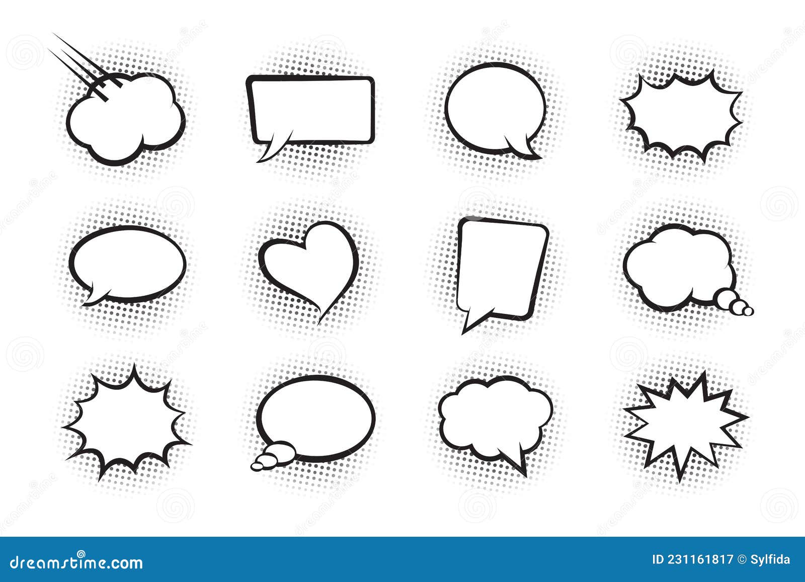 Comic Speech Balloon Vector Icon, White Cloud Set, Talk Chat Collection ...