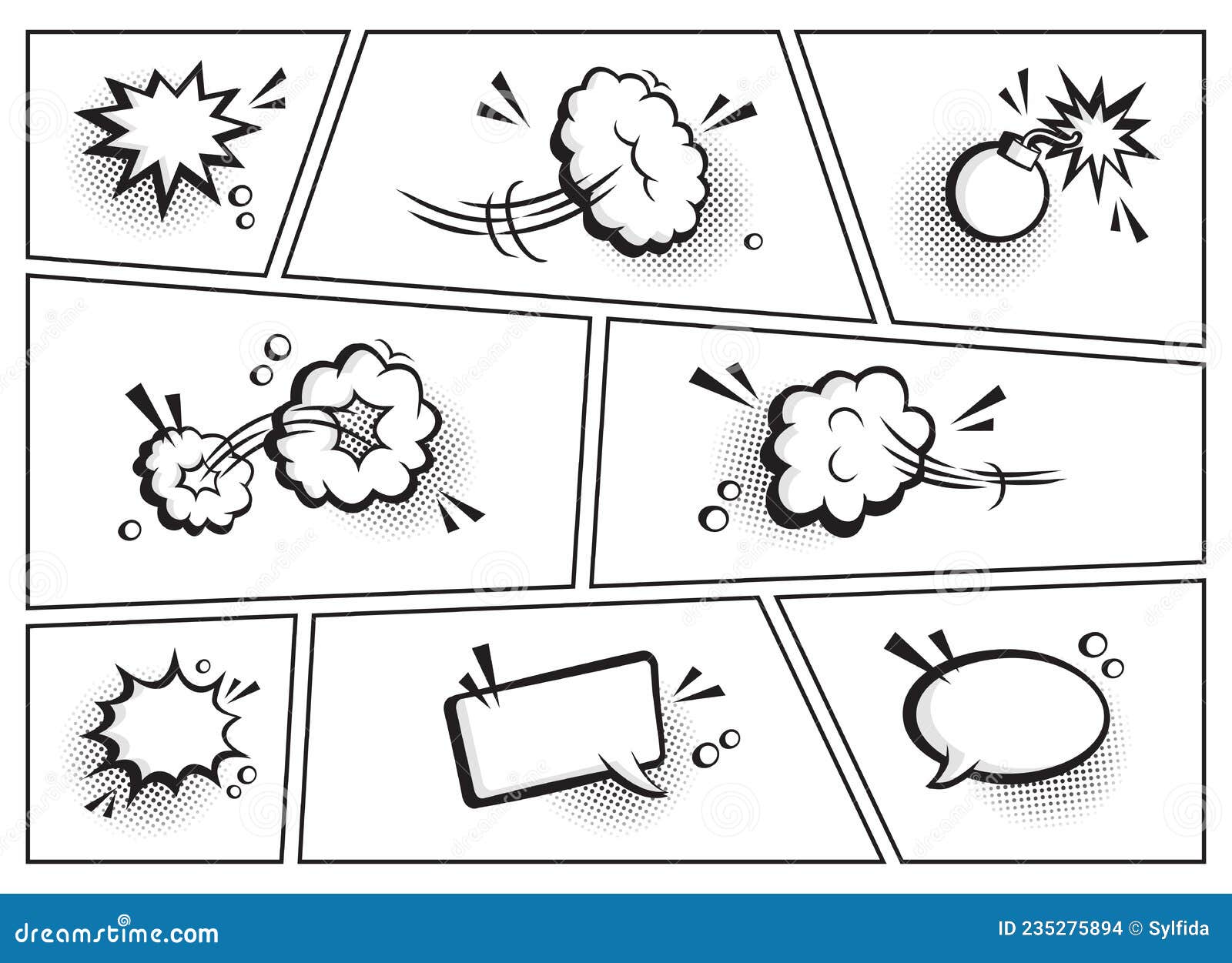 Comic Speech Balloon Vector Set, Fun Clouds On Template Page, Retro ...