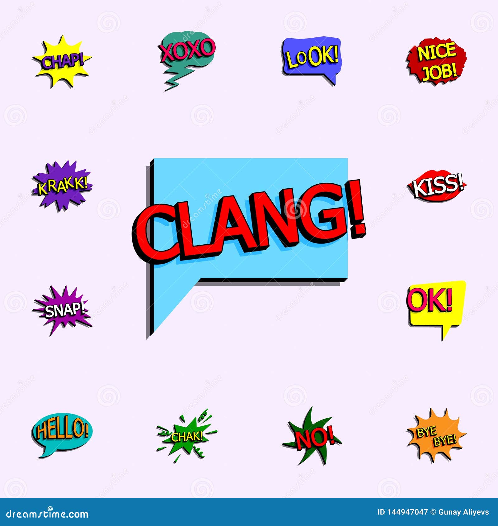 CLANG Comic Speech 3d Text Style Effect High Resolution Cartoon Vector ...