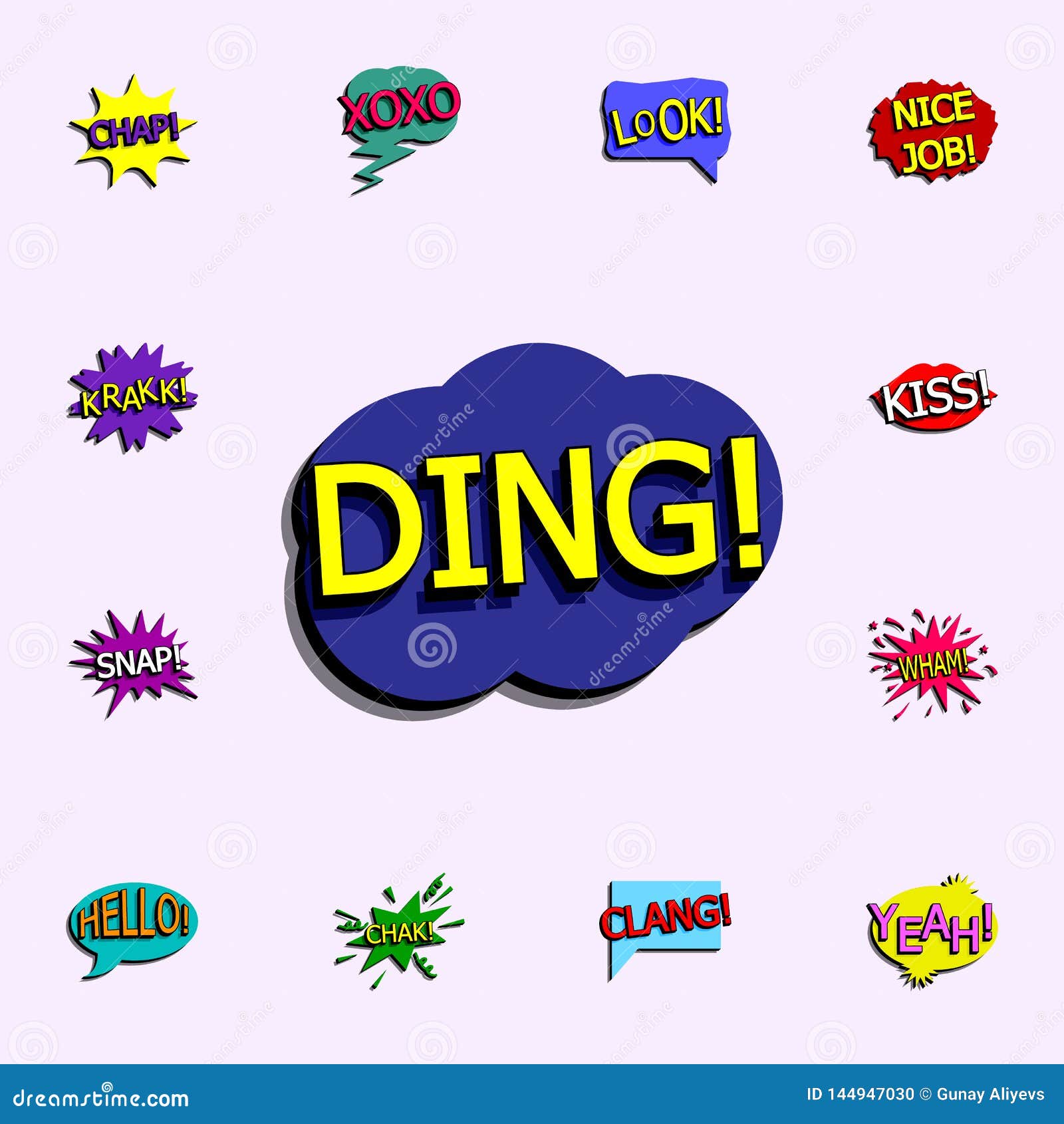Ding Dong Comic Bright Template With Speech Bubbles On Colorful Frames ...