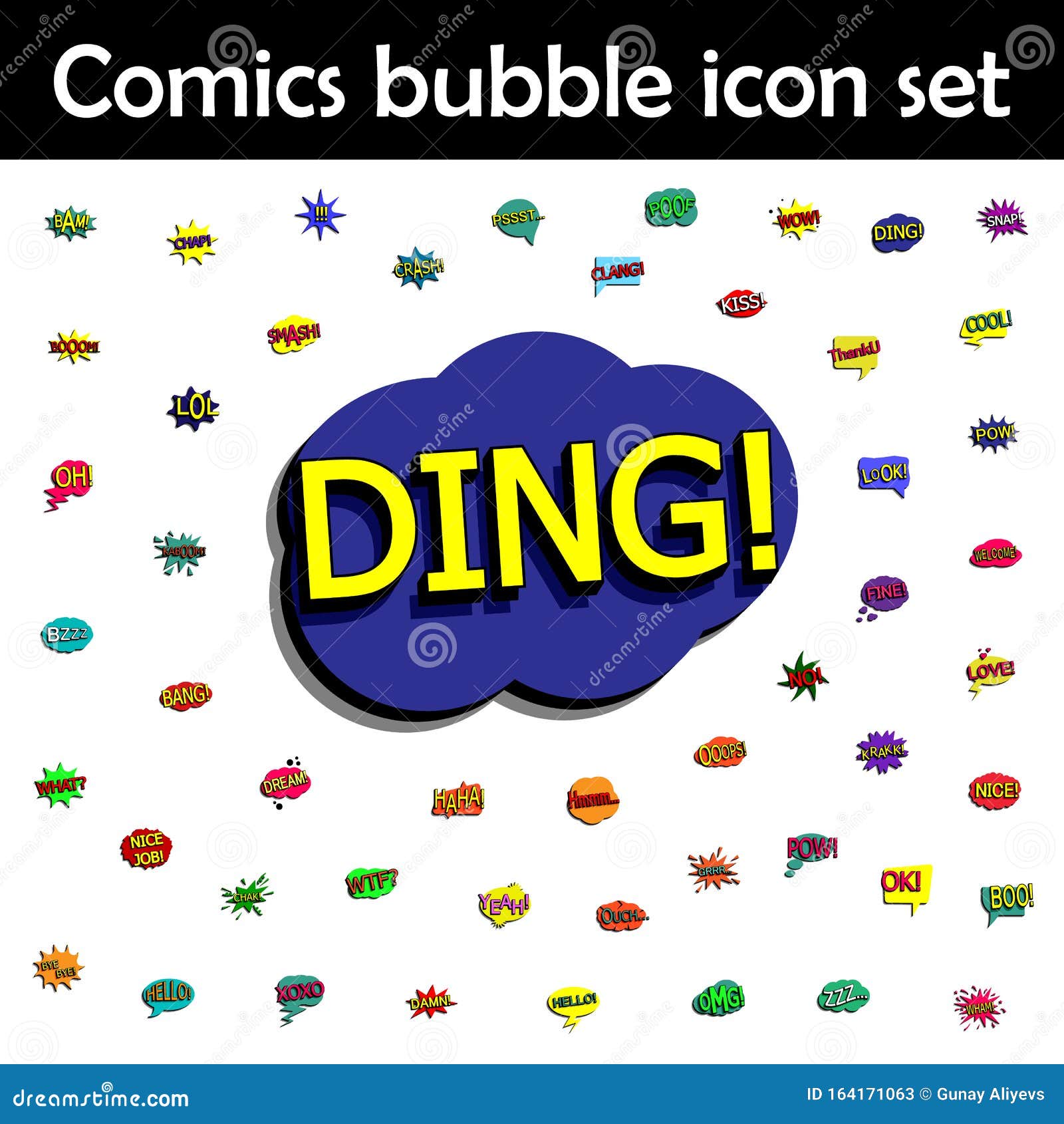 Ding Dong Comic Bright Template With Speech Bubbles On Colorful Frames ...