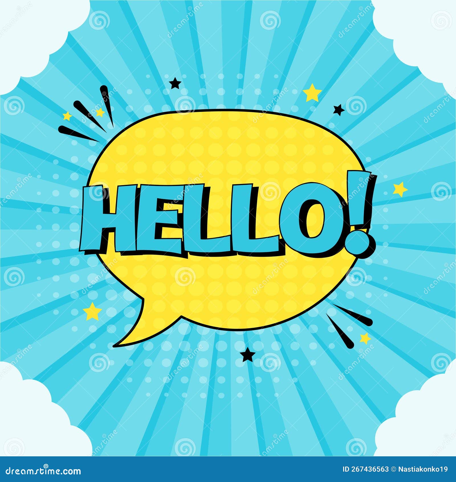 Comic Speech Bubble with Expression Text Hello. Vector Bright Dynamic ...