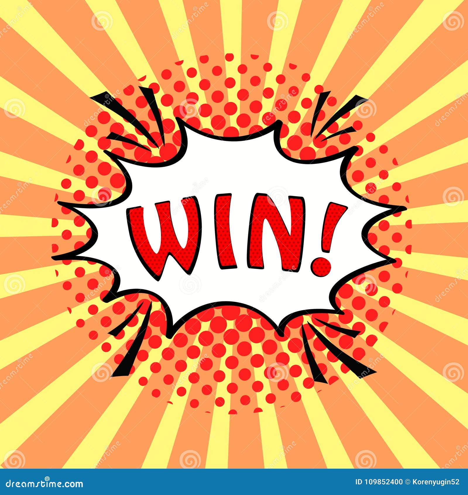 Comic Speech Bubble with Expression Text Win! Vector Bright Dynamic ...