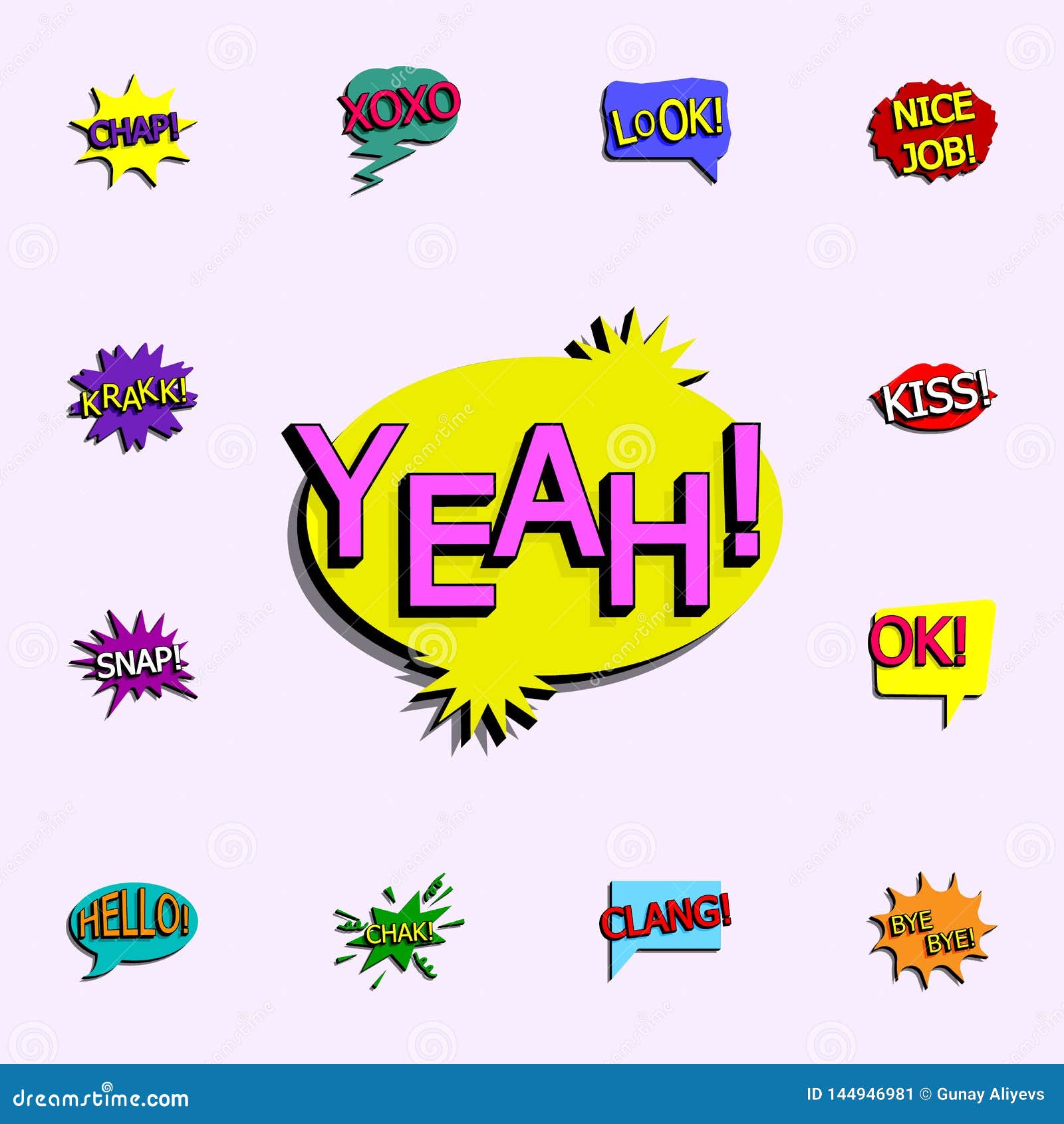 Comic Speech Bubble with Expression Text Yeah Icon. Comic Icons ...