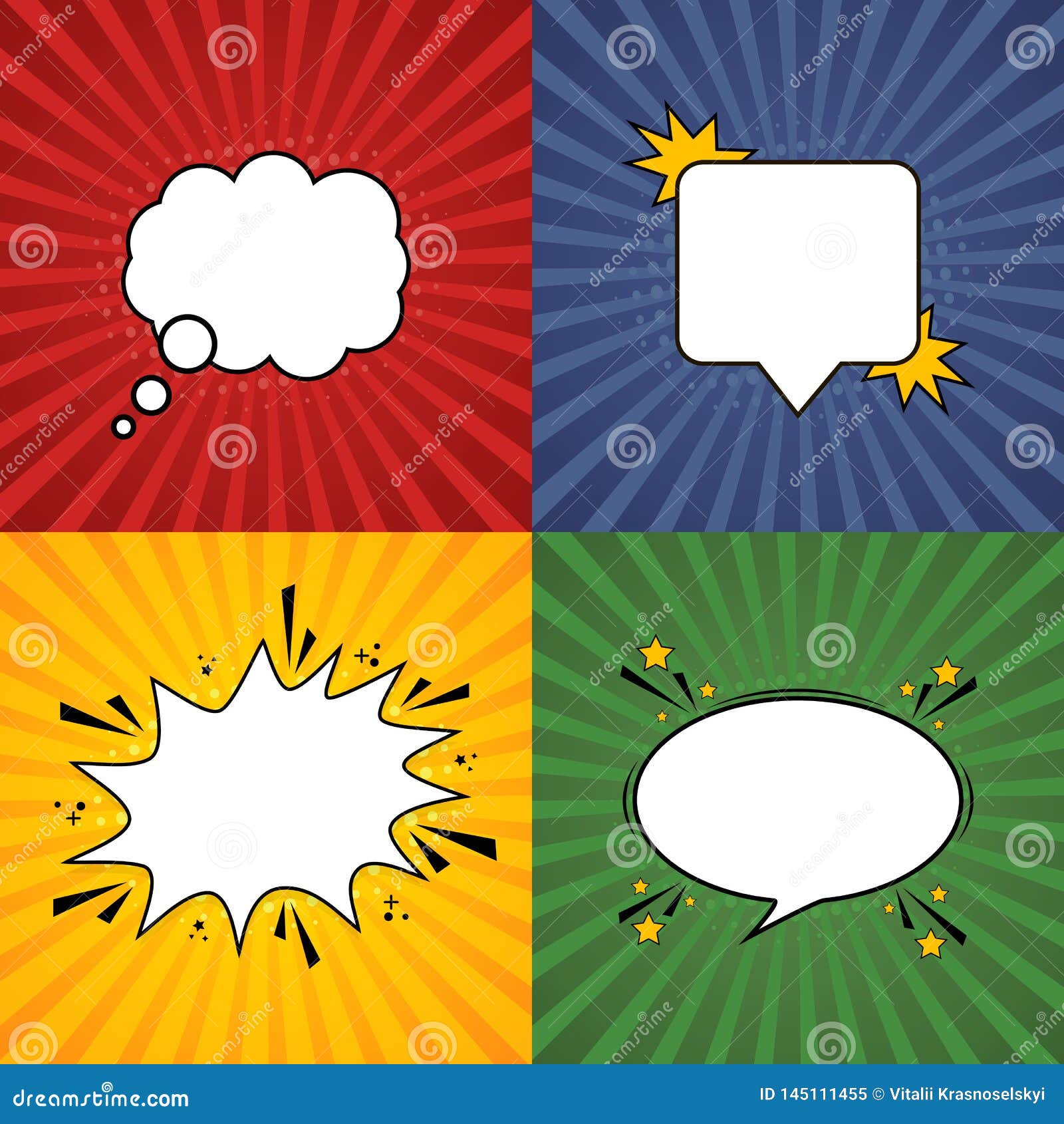 Comic Speech Bubble. Retro Burst Background in Pop Style. Set of Retro ...