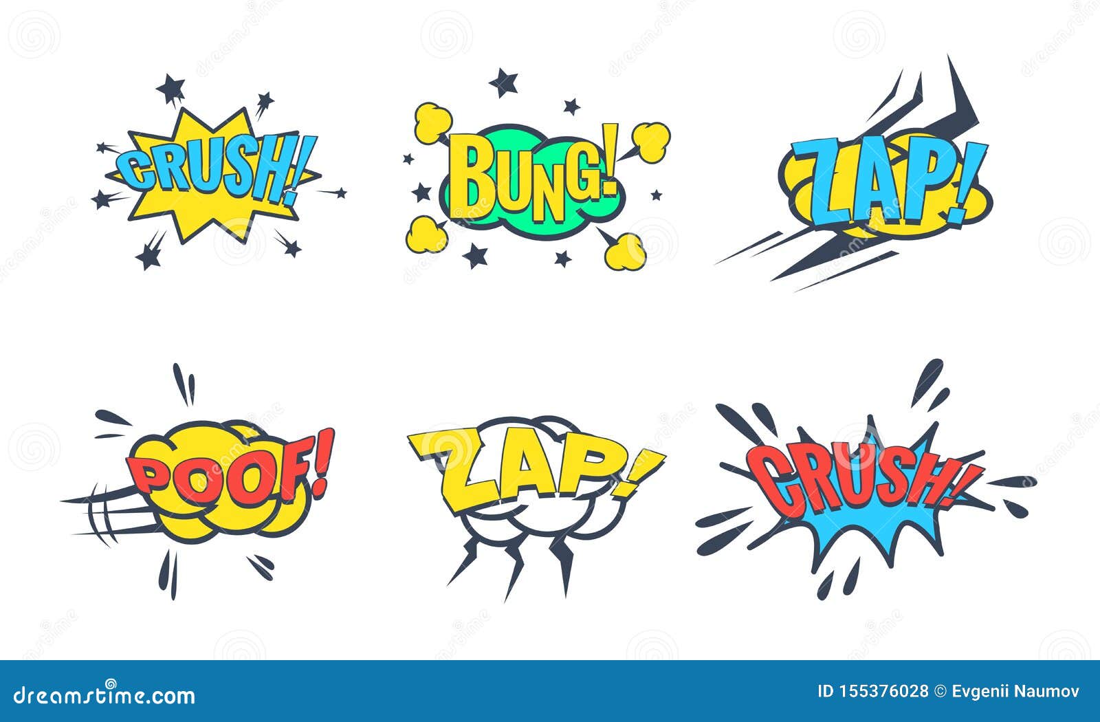 Comic Speech Bubble with Text Set, Comic Sound Effects, Bung, Crush ...