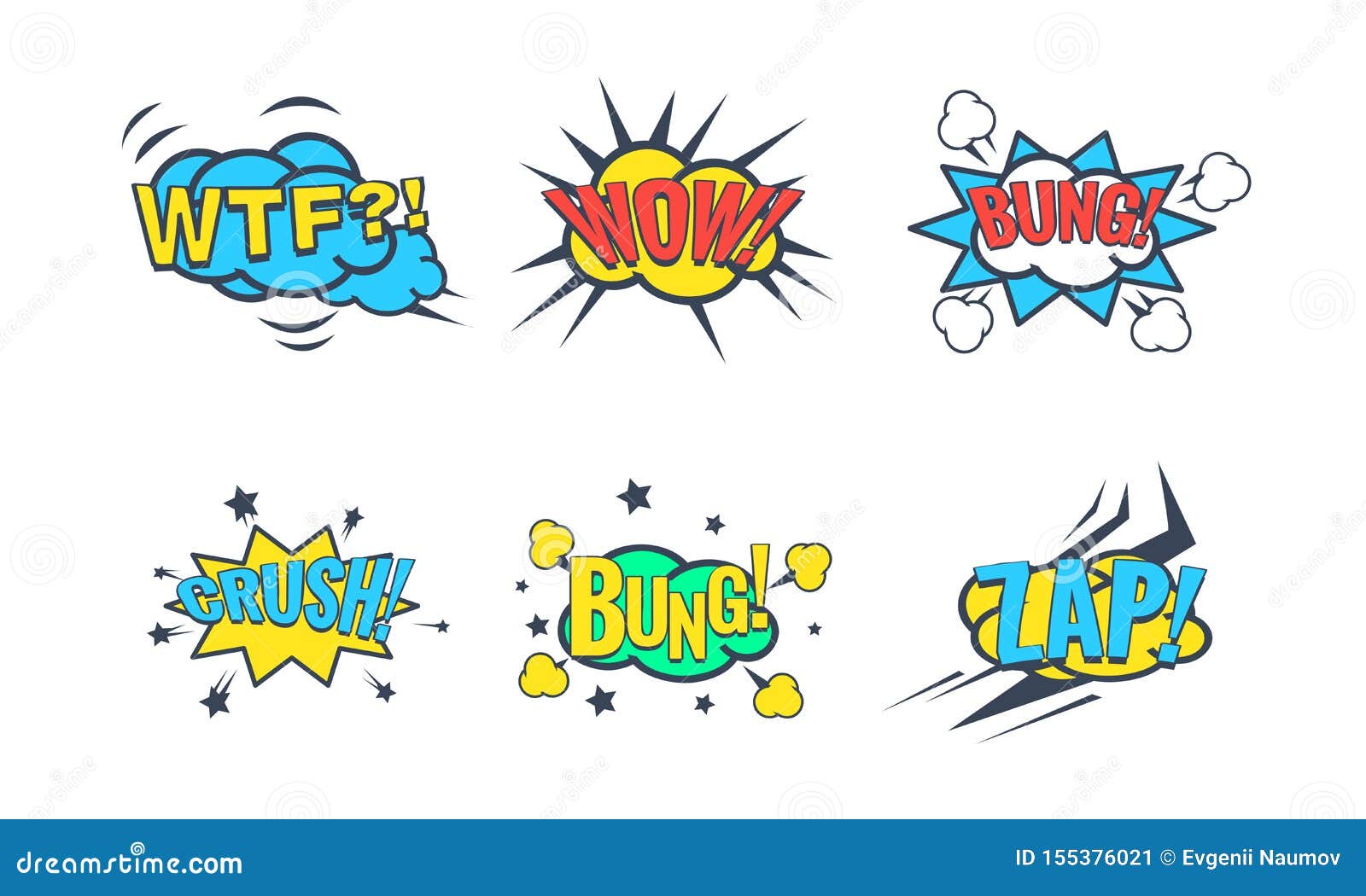 Comic Speech Bubble with Text Set, Comic Sound Effects, Wtf, Wow, Bung ...