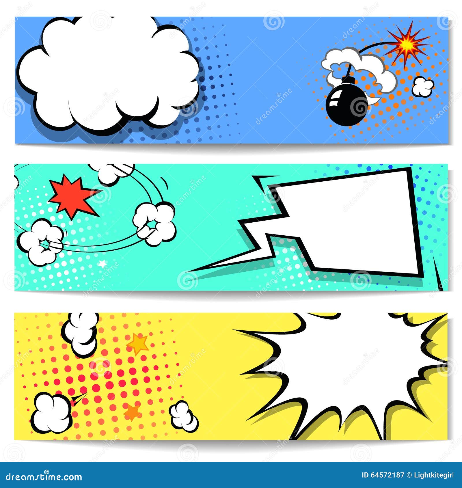 Comic Speech Bubble Web Header Set with Stock Vector - Illustration of ...