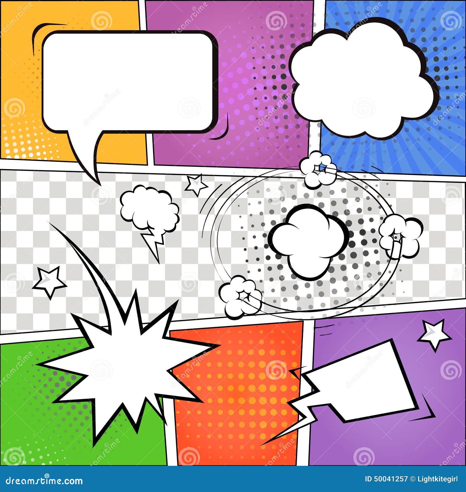 Comic Speech Bubbles and Comic Strip on Colorful Stock Illustration ...