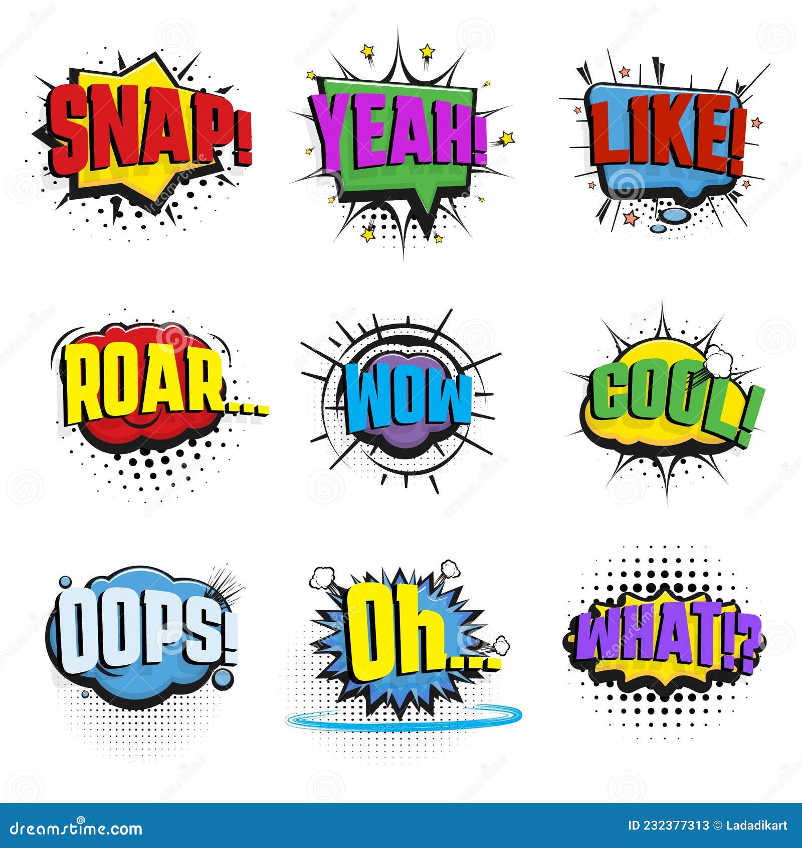 Comic Speech Bubbles. Cool Bubble, Speaking Cloud Cartoon Style. Pop ...