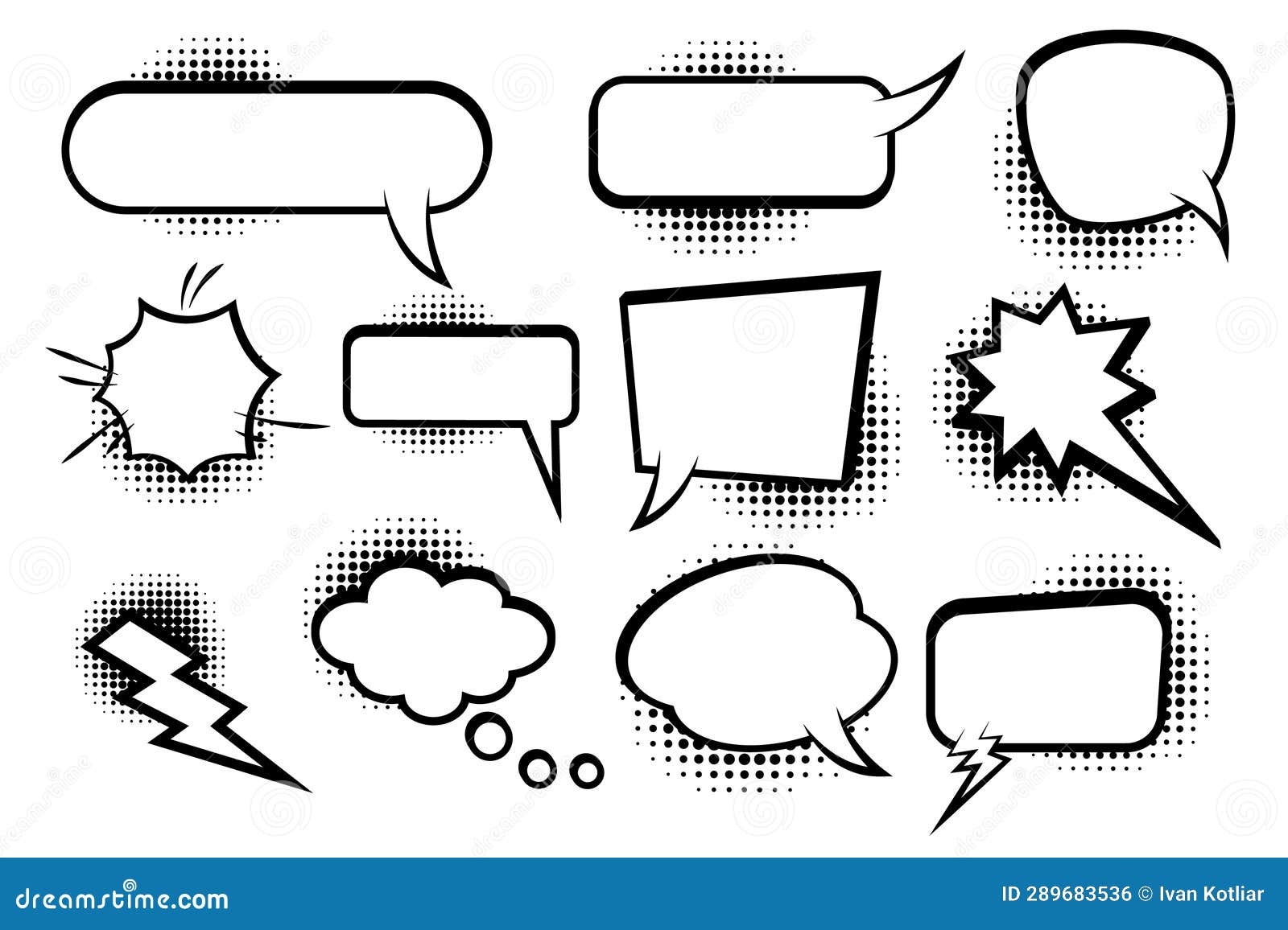 Comic Speech Bubbles Icons Collection of Cloud Oval Rectangle and ...