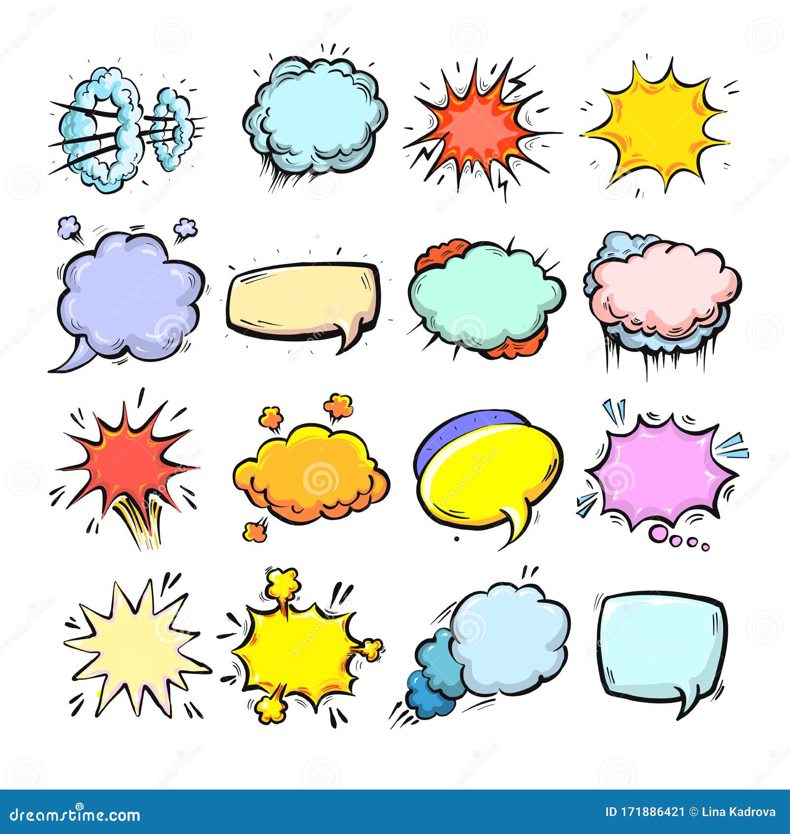 Comic Speech Bubbles Isolated, Cute Hand Drawn Cartoon Style Vector ...