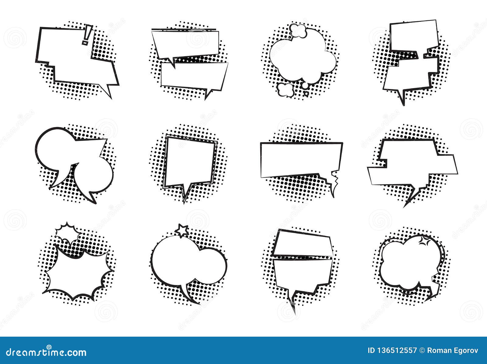 Set Of Comic Text, Pop Art Style Or Comic Speech Bubbles Set With ...