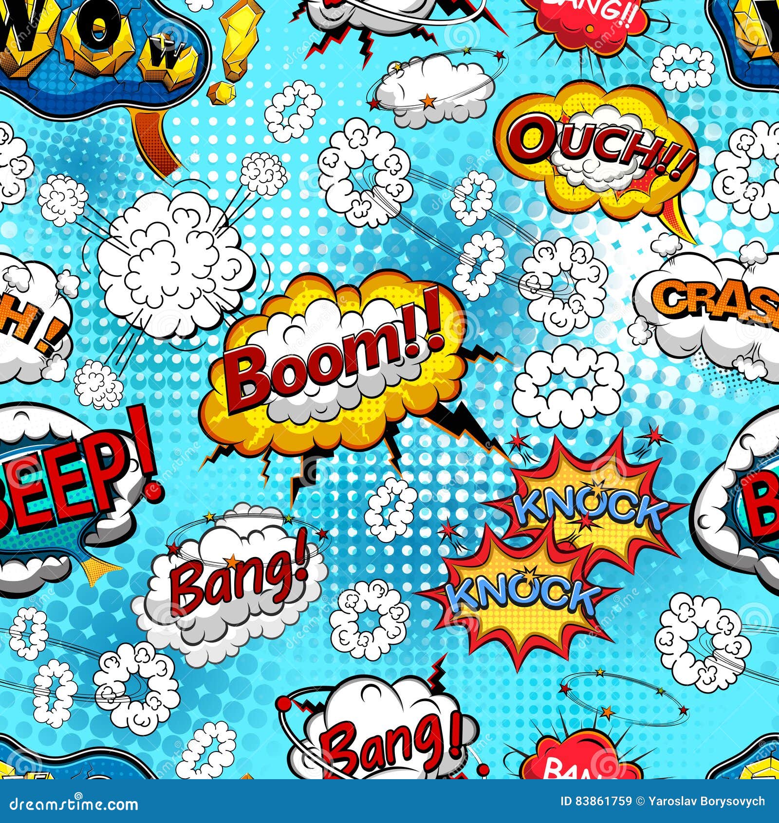 Comic Speech Bubbles Seamless Pattern with Explosions and Sound Effects ...