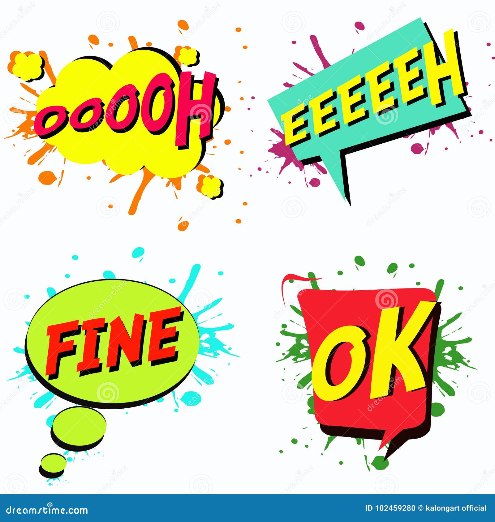 Comic Speech Bubbles Set with Different Emotions and Text Oh,eh,fine ...