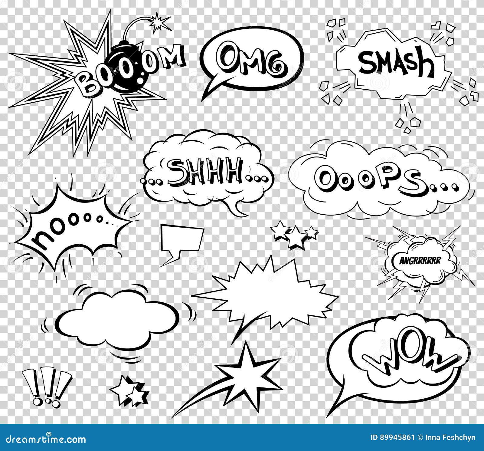 Comic Speech Bubbles Set, Wording Sound Effect Design for Background ...