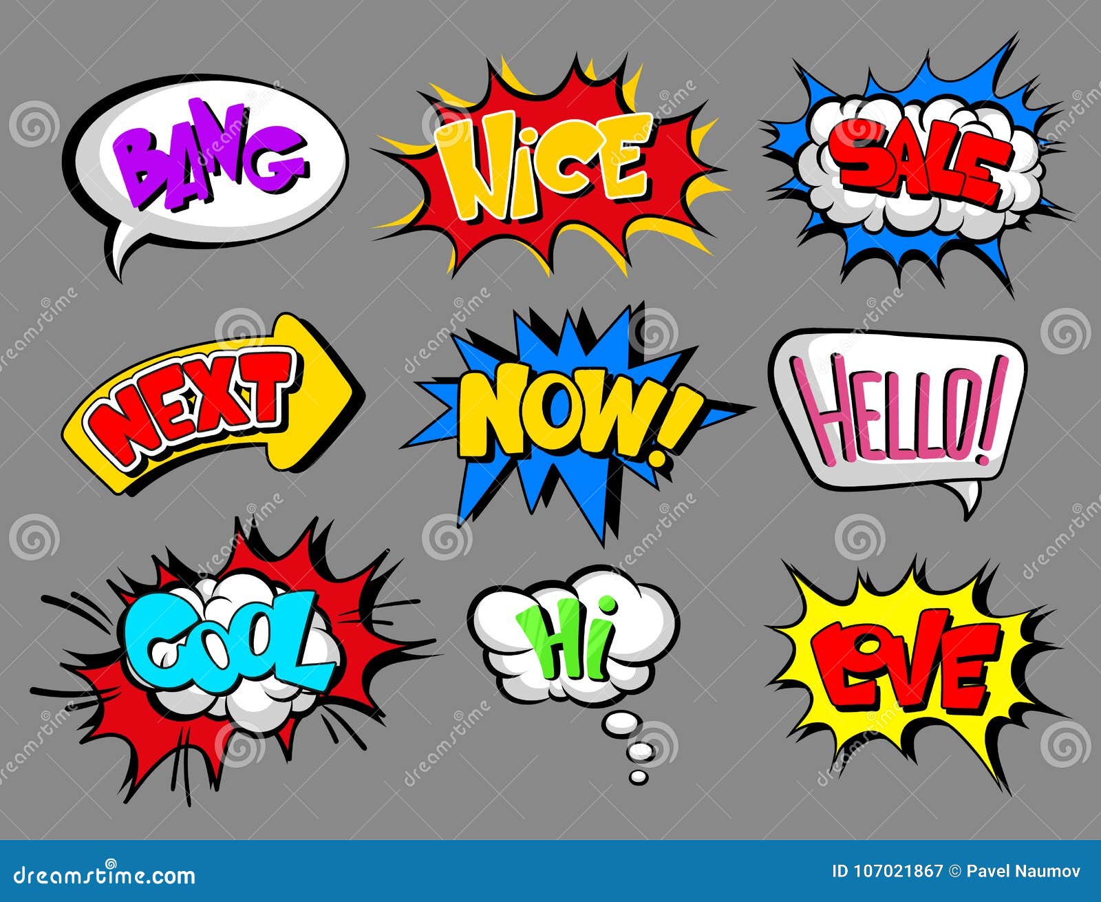 Comic Speech Bubbles With Text Set, Bang, Nice, Sale, Next, Now, Hello ...