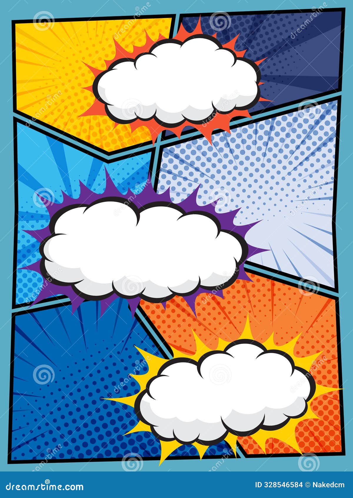 Comic Speech Bubbles in White Clouds on a Vibrant Pop Art Background ...
