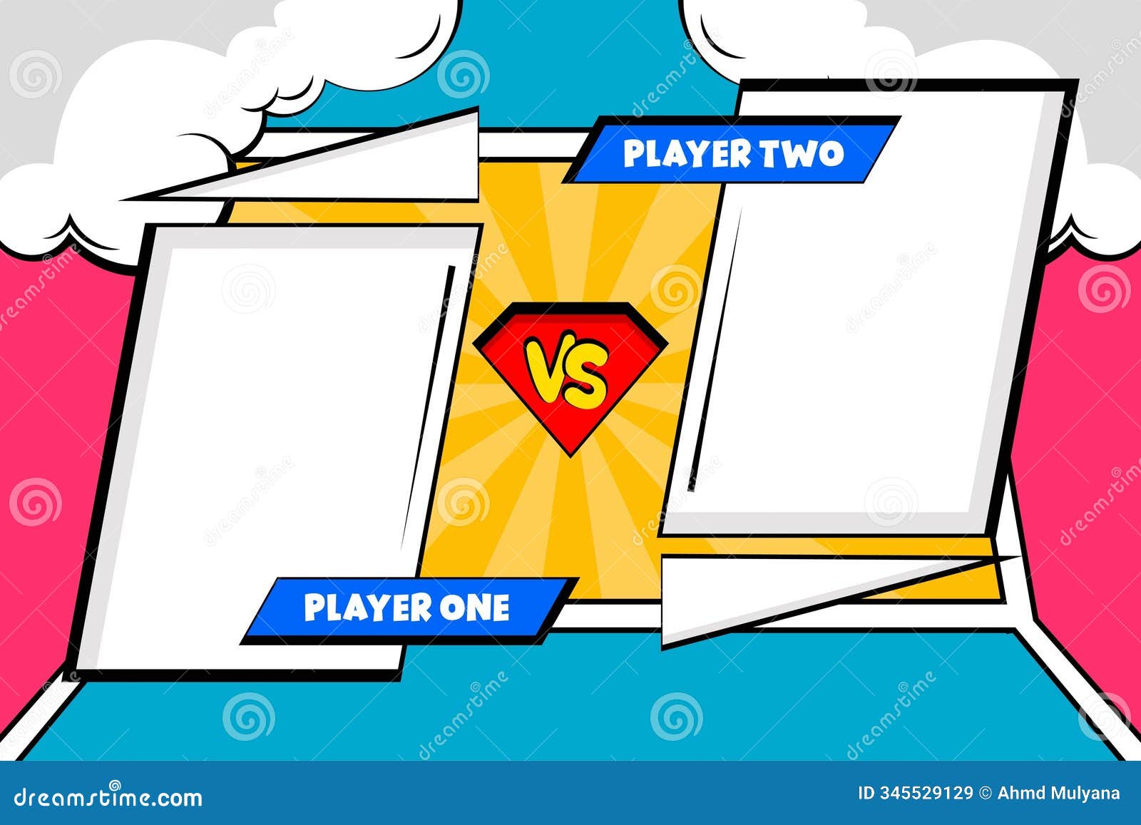 Comic Style Cartoon Background Pop Art Cloud Versus Template Vector ...