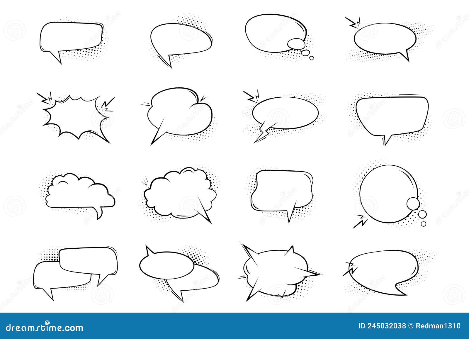 Cartoon Talk Bubble With Dotted Line. Empty Speech Bubbles In Different ...