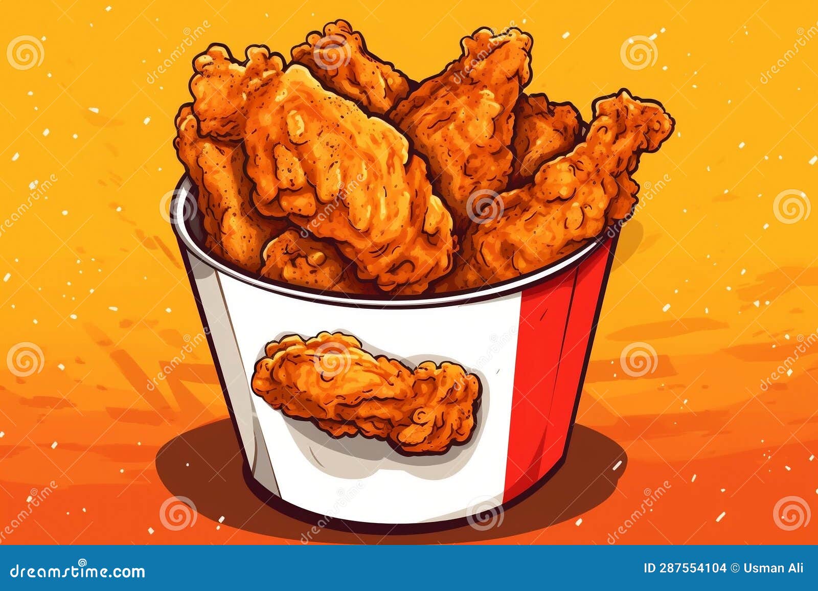 Comic-Style Crispy Fried Chicken Bucket. AI Stock Illustration ...