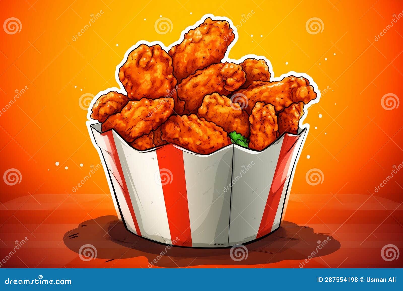 Comic-Style Crispy Fried Chicken Bucket. AI Stock Illustration ...
