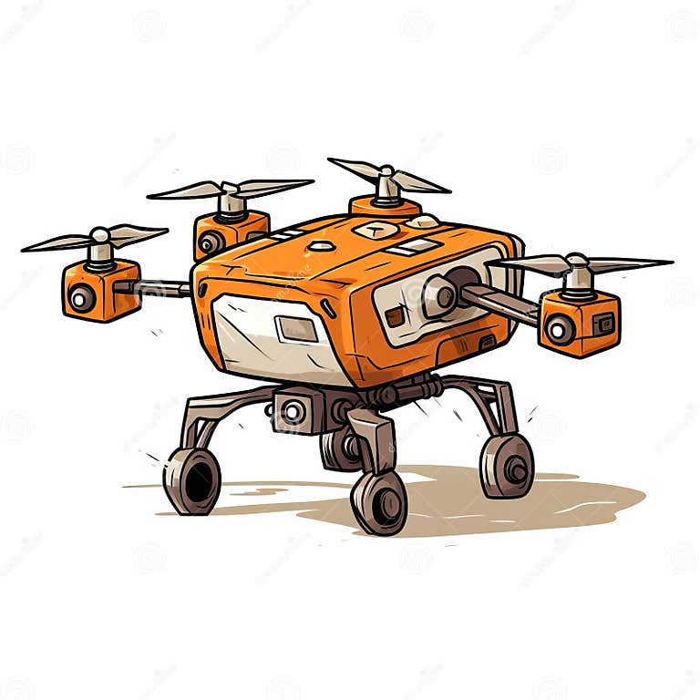 Comic Style 2d Sprite of Drone Delivery System on White Background ...