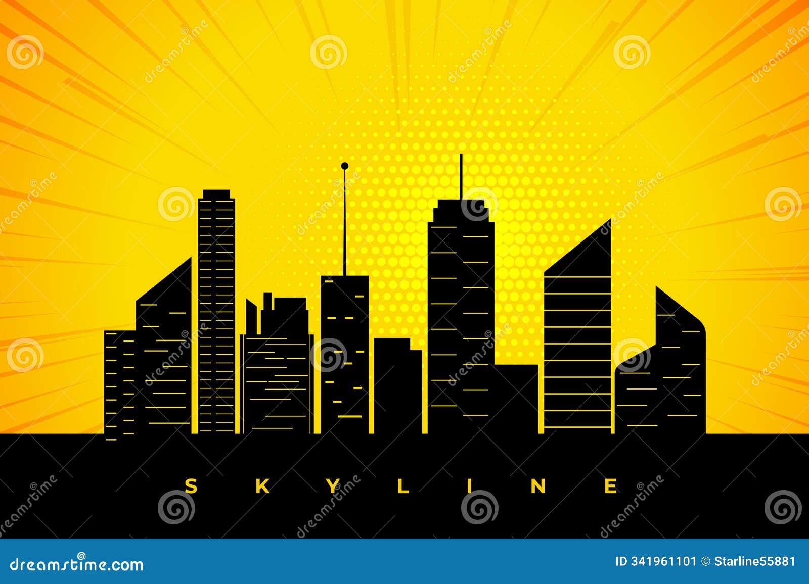 Comic Style Dark Skyline Cityscape Building Silhouette Stock ...