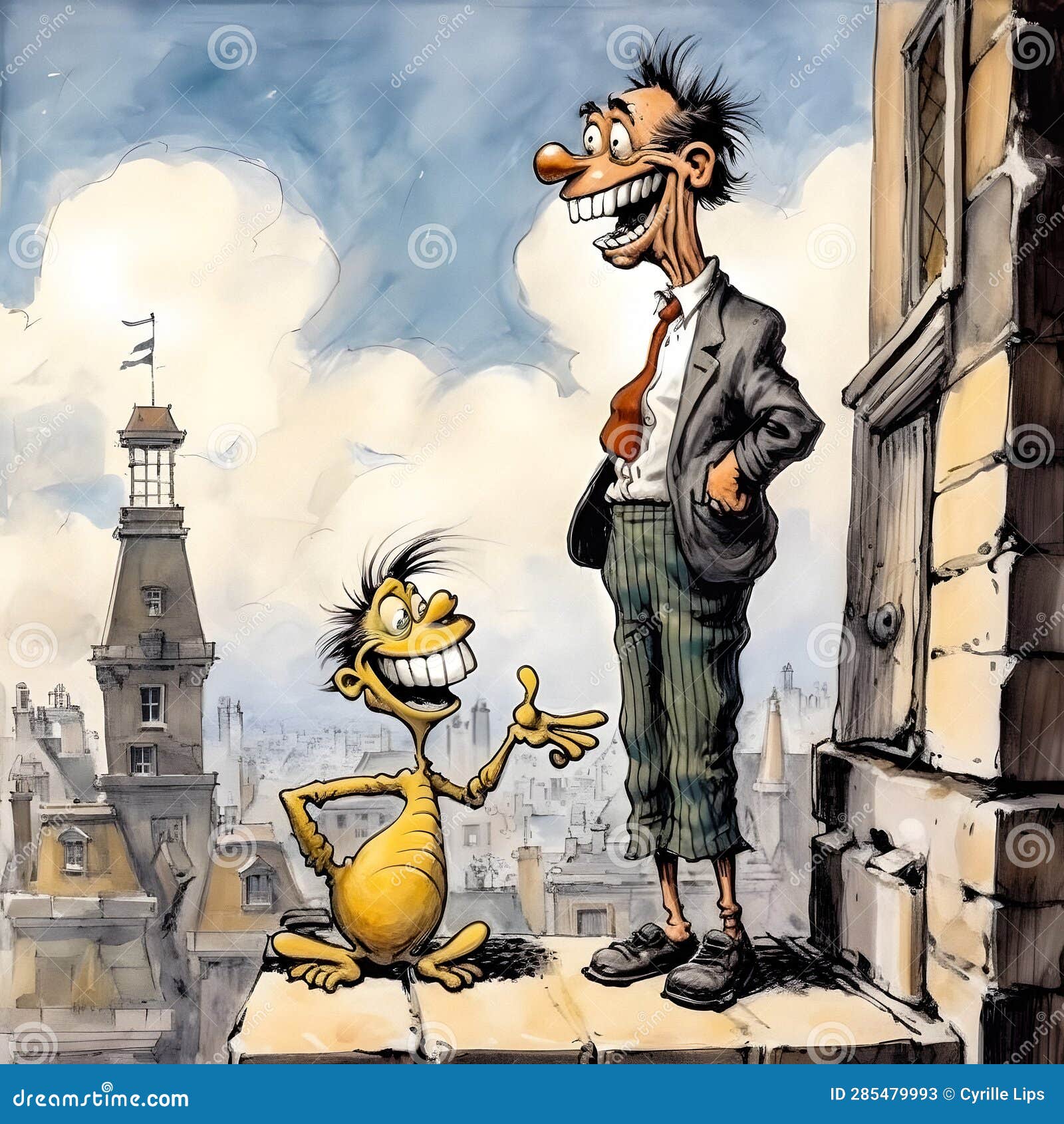 Colorful Comic-style Illustration: Man Laughing with Funny Yellow ...