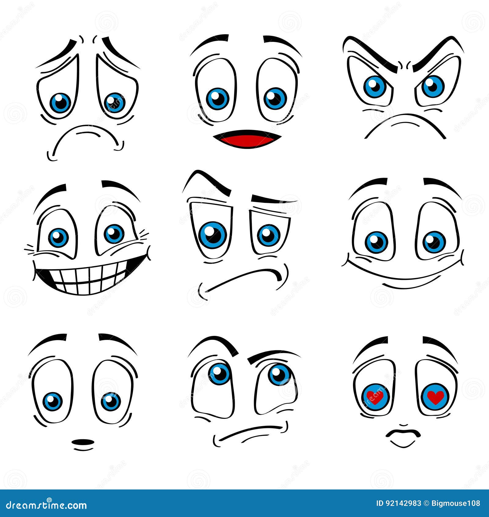 Comic Style Faces Emotions Expression Set. Vector Stock Vector ...
