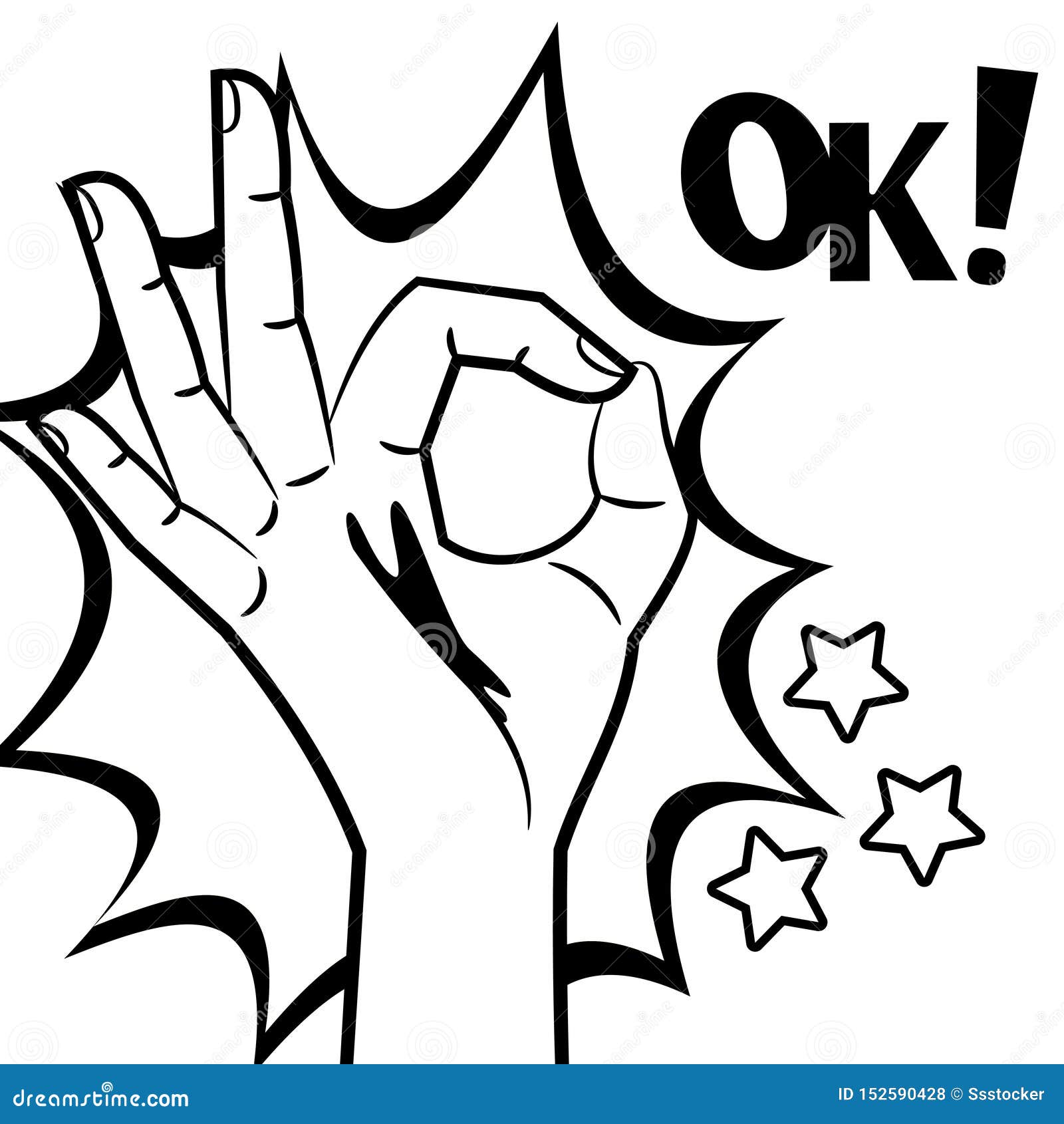 Comic Style Hand OK Sign Black and White Vector Design Stock Vector ...
