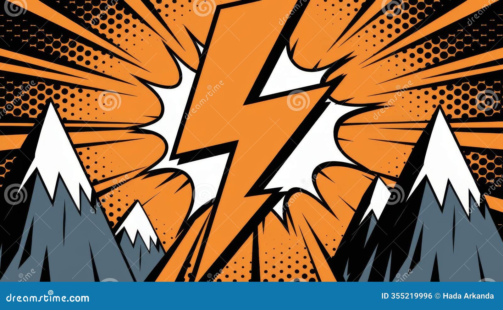Comic Style Lightning Blast on Orange Pop Art Background with Halftone ...