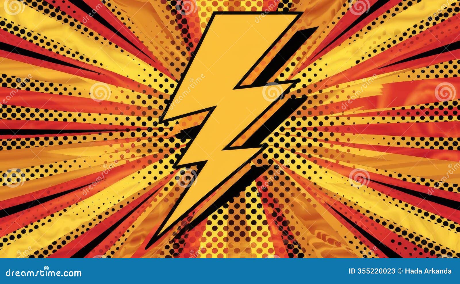 Comic Style Lightning Blast on Orange Pop Art Background with Halftone ...