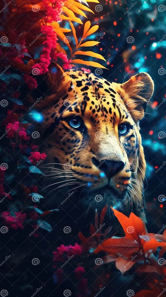 Comic-Style Snow Leopard Hunting in the Jungle. Stock Illustration ...